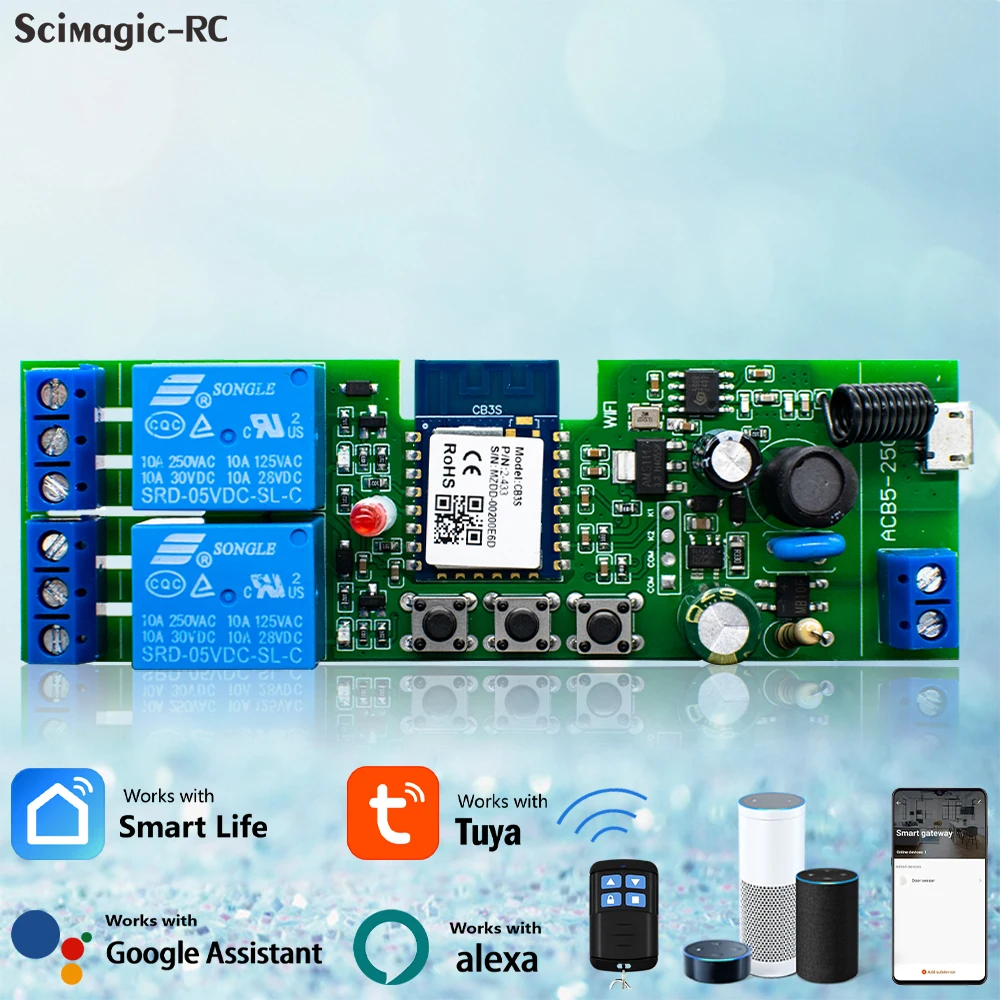 2 Channels WiFi Switch Smart Garage Door Gate Opener Controller Work ...