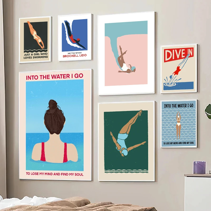 Nordic-Minimalist-Swimming-Canvas-Painting-Abstract-Swimmers-Posters ...