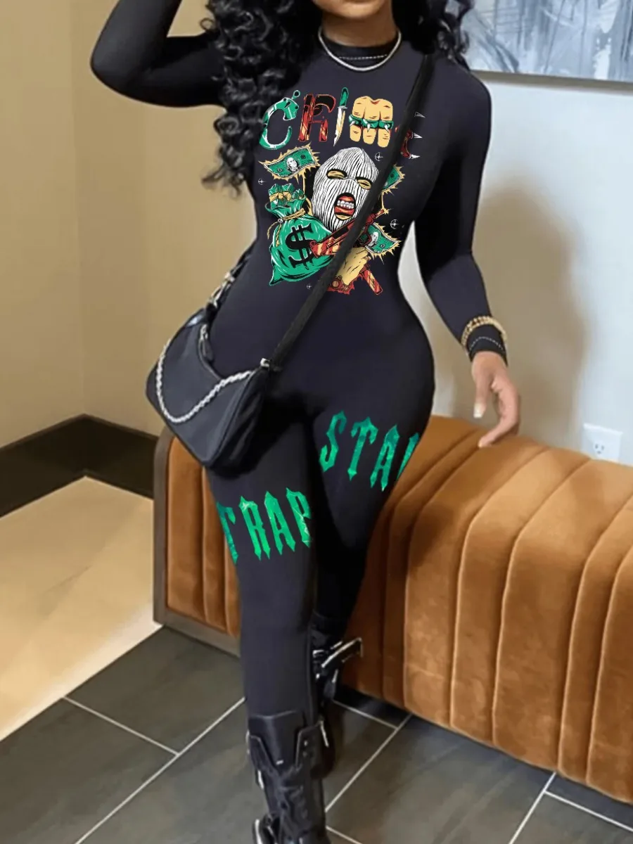 LW-Print-Jumpsuit-Women-Crew-Neck-Skinny-Sheath-Body-shaping-Casual ...