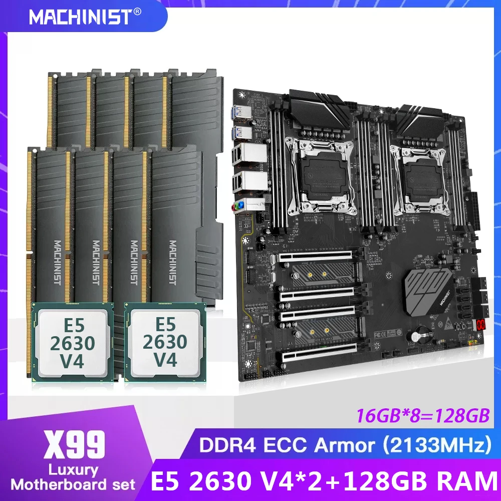 MACHINIST placa base de X99 D8 MAX, Kit de CPU Dual LGA 2011 3, procesador Xeon E5 2630 V4 * 2 ...