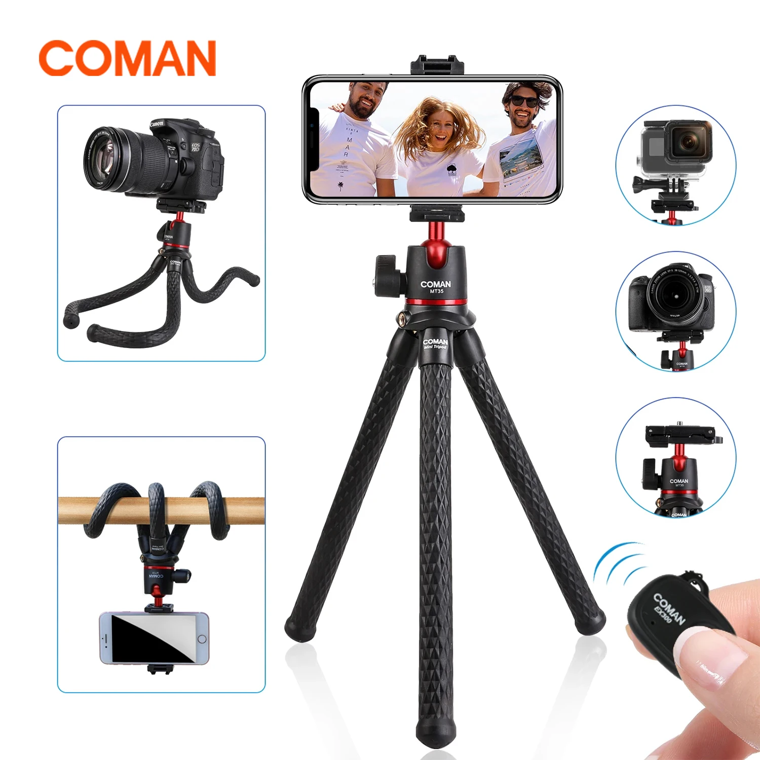 COMAN-MT-35-Flexible-Camera-Tripod-Hidden-Phone-Tripod-Mount-With-Cold ...