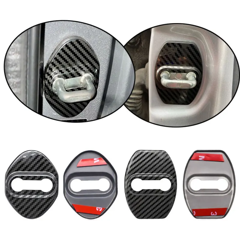 4pcs Car Door Lock Cover Carbon Fiber Decoration Accessories Protective ...
