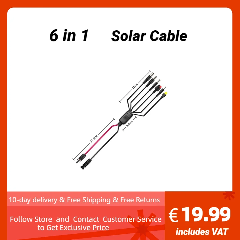 6in1 Solar Cables Conversion Connector Adapter Charging Extension Cable ...