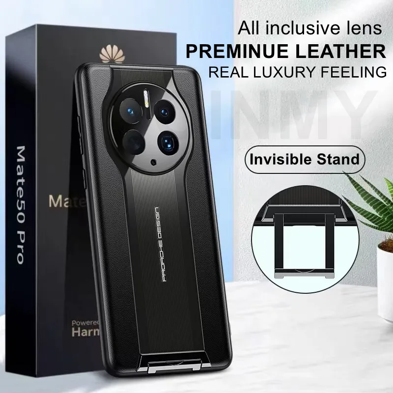 Genuine-Leather-Kickstand-Phone-Case-For-Huawei-Mate-50-Pro-Invisible ...