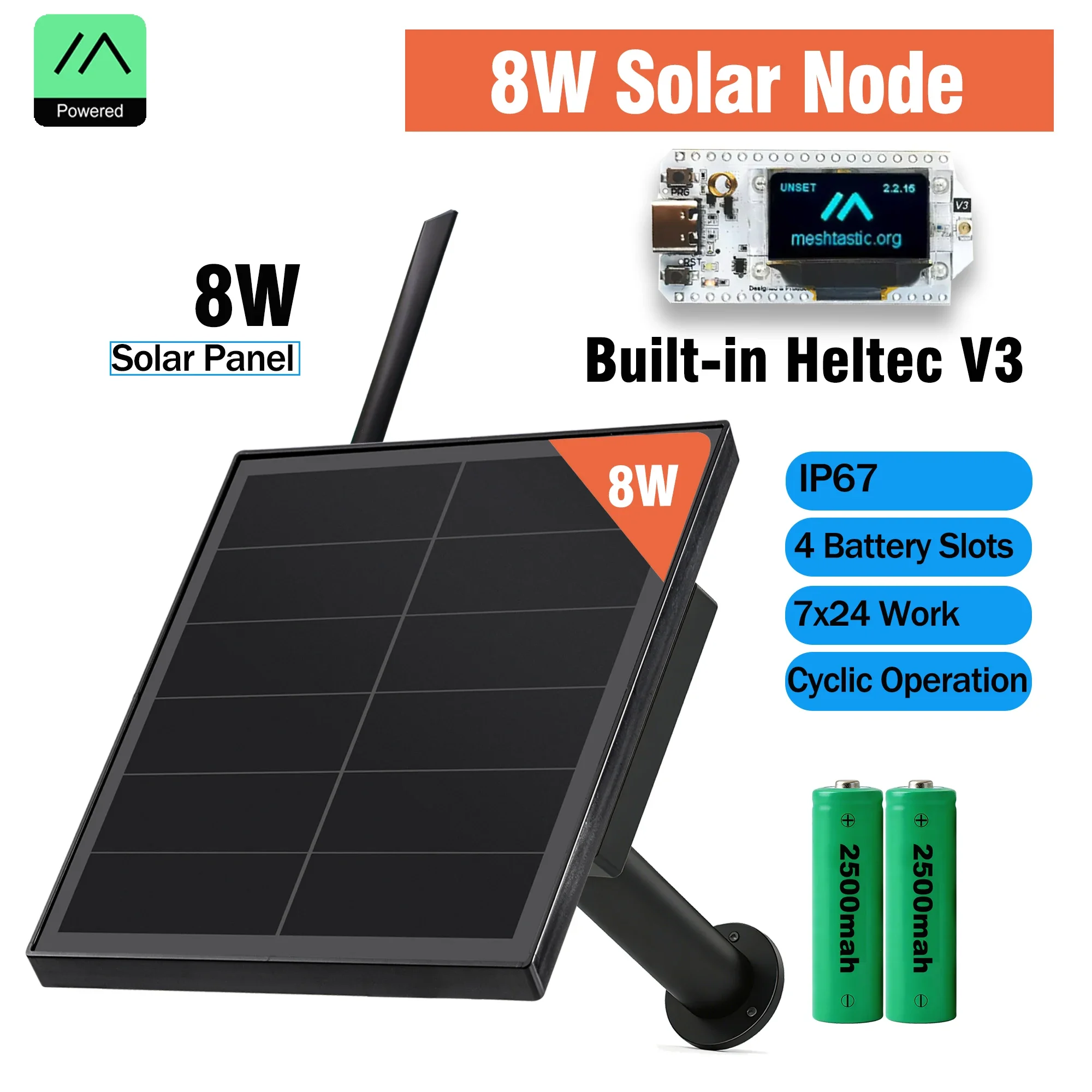 8W Meshtastic Mesh LoRa Node 915 Repeater Solar Panel Install Battery ...