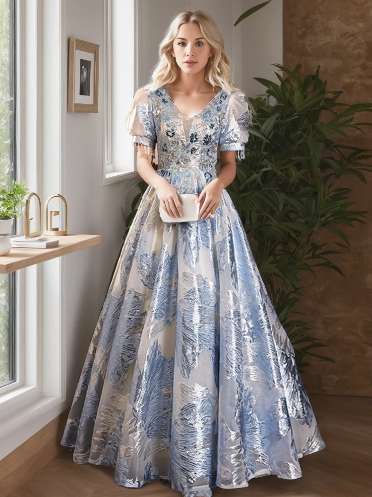 Luxury-Blue-Lace-Prom-Dresses-2023-Elegant-V-Neck-Luxury-Appliques ...