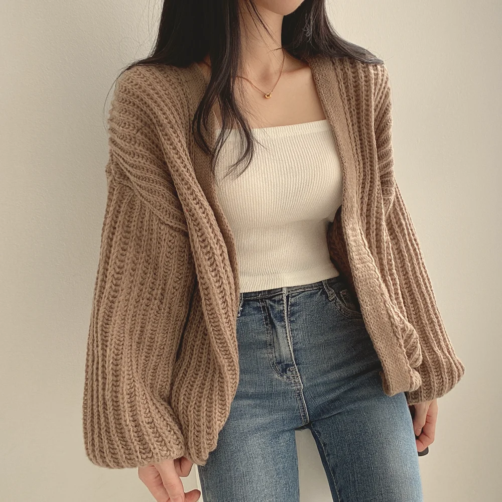Women-V-Neck-Oversized-Cardigan-Casual-Solid-Color-Long-Sleeve-Office ...