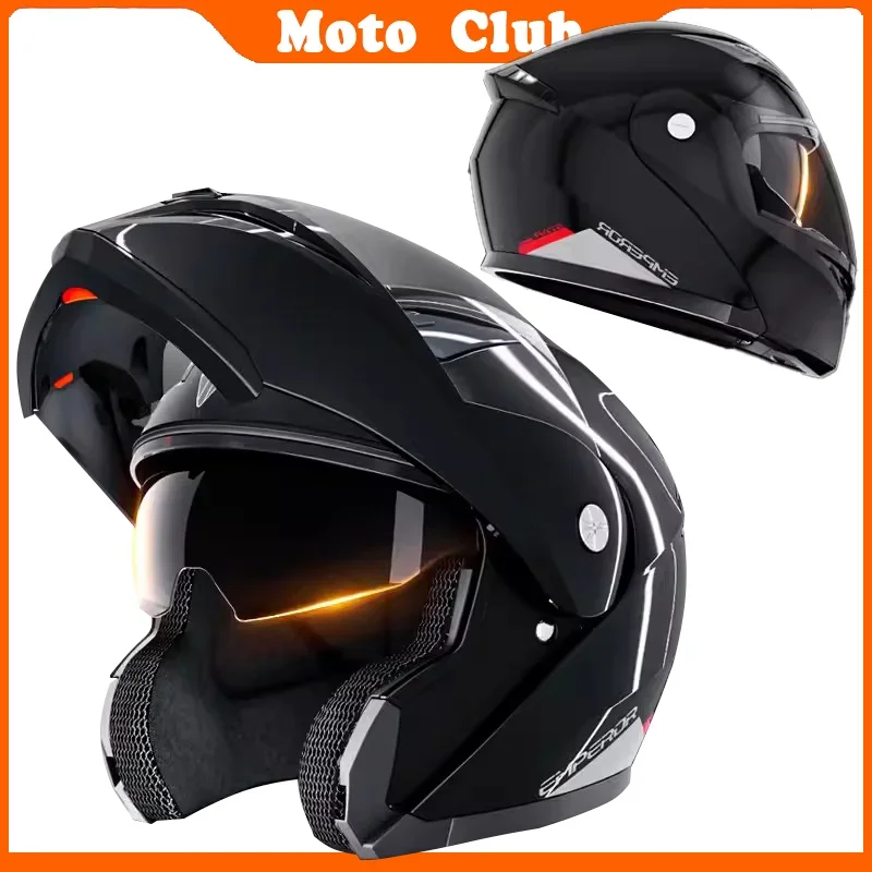 Motorcycle Helmet Double Lens Locomotive Summer Cruising Flip Up Helmet ...