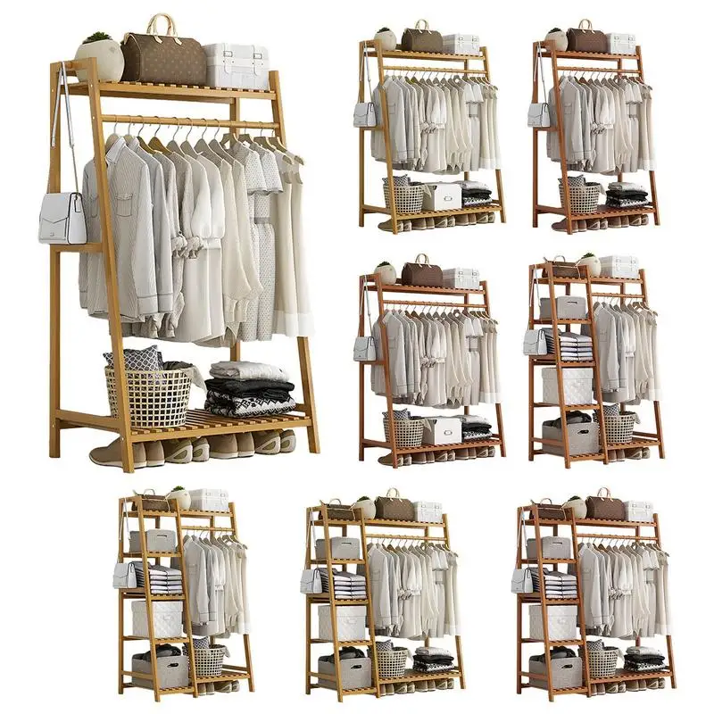 Floor-Clothes-Rack-Multi-Layer-Standing-Wooden-Hanger-for-Clothes-Coat ...