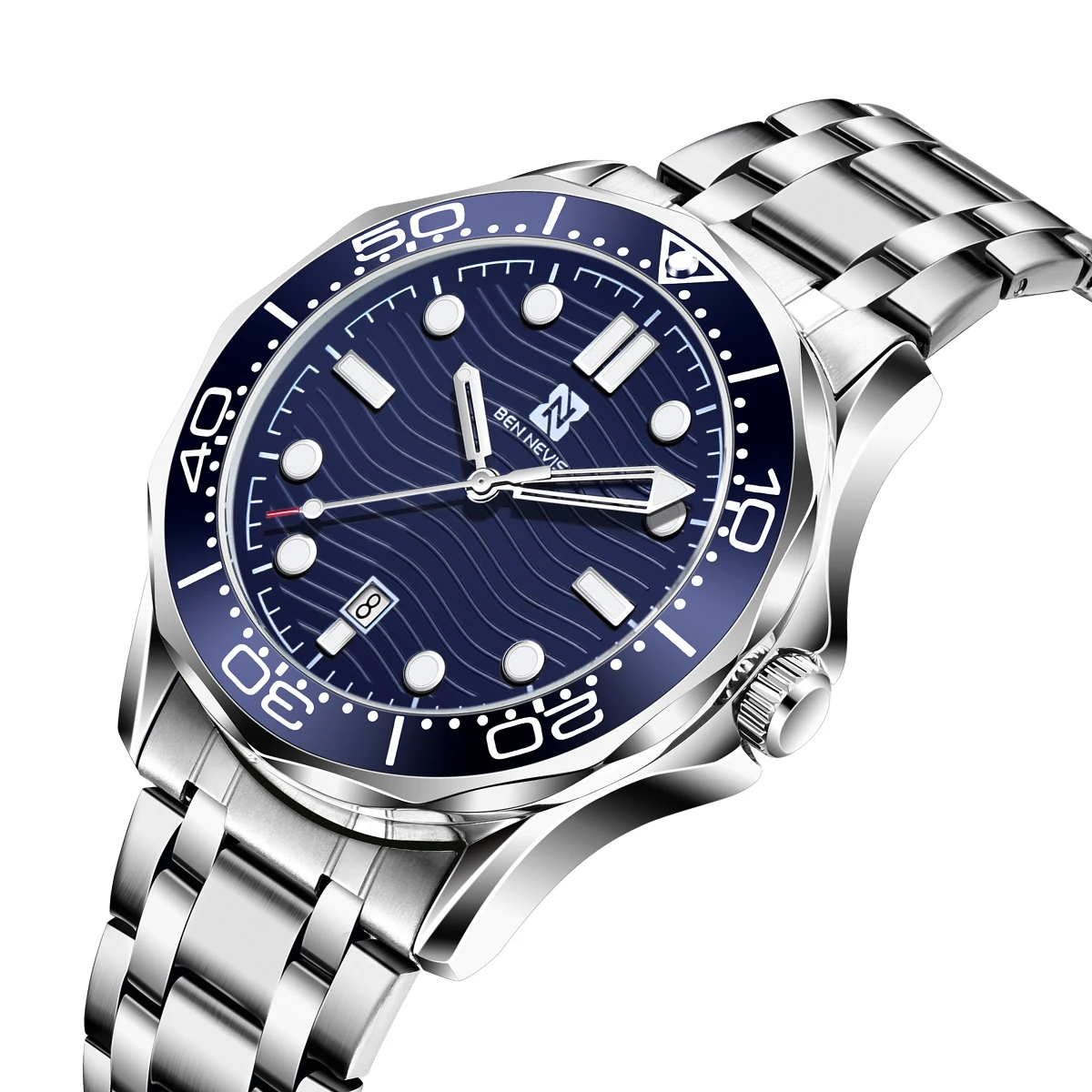 Wave-patterned-blue-dial-with-hollow-hands-men-s-personalized-quartz ...