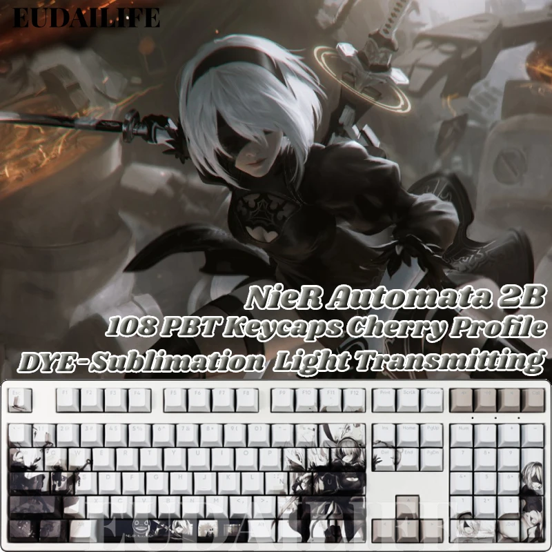 NieR-Automata-2B-108-Keycap-PBT-2B-Game-DYE-Sublimation-Light ...
