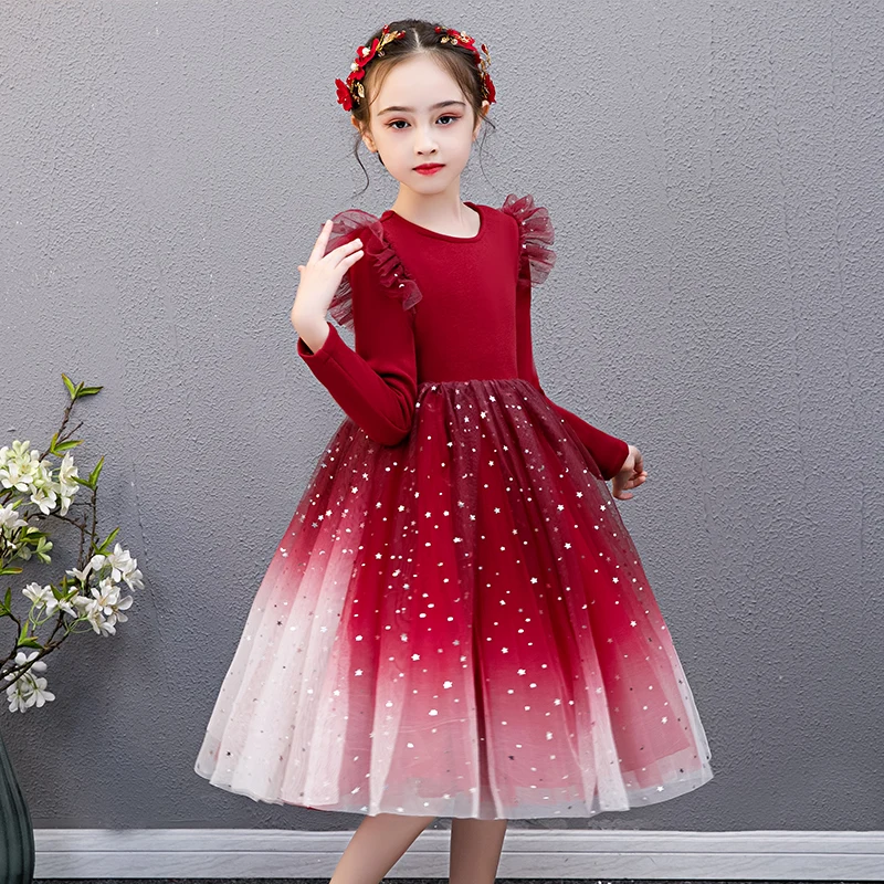 Red-Chrismtas-Dress-for-Girls-Birthday-Party-Elegant-Dress-Long-Sleeve ...