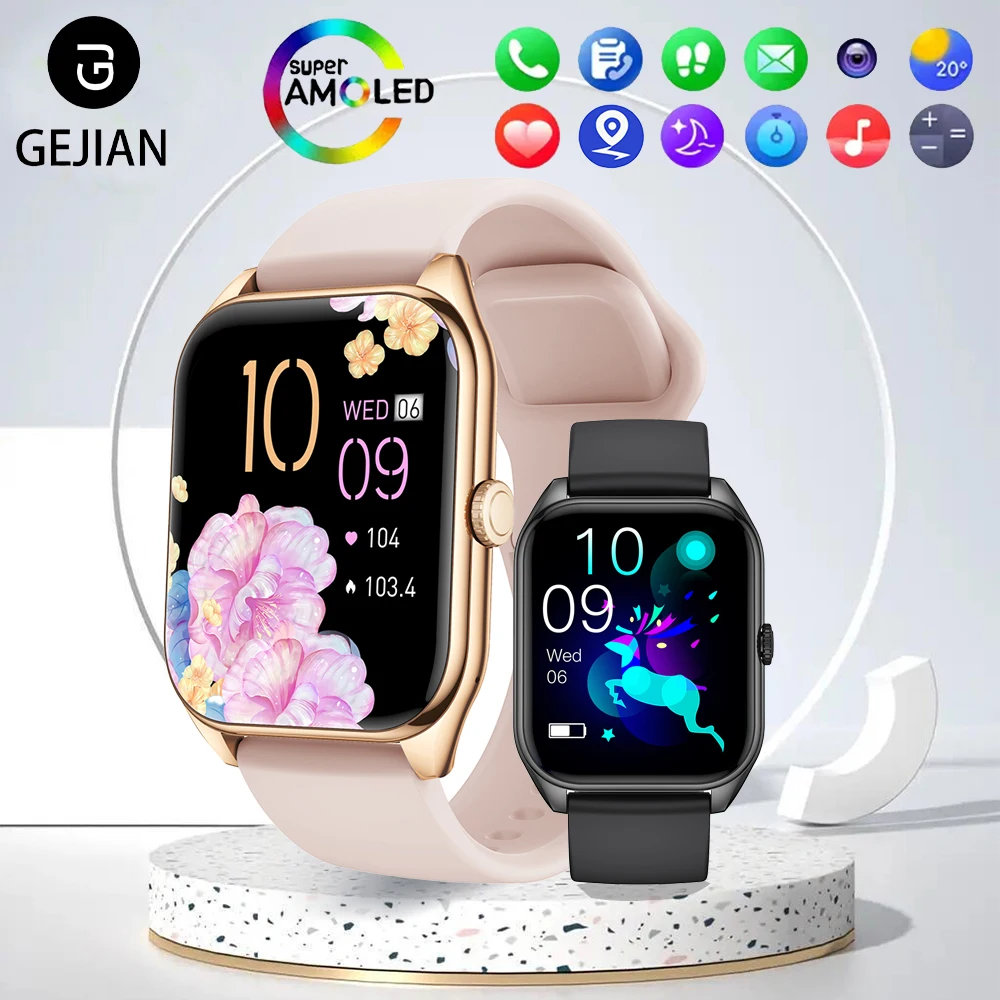 GEJIAN 2025 Smart Watch 1.955 Inch Full Touch Screen Bluetooth Heart ...