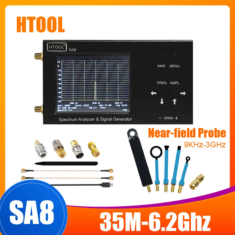 HTOOL SA8 Spectrum Analyzer 35M-6.2GHz Signal Generator 9KHz-3GHz Near ...