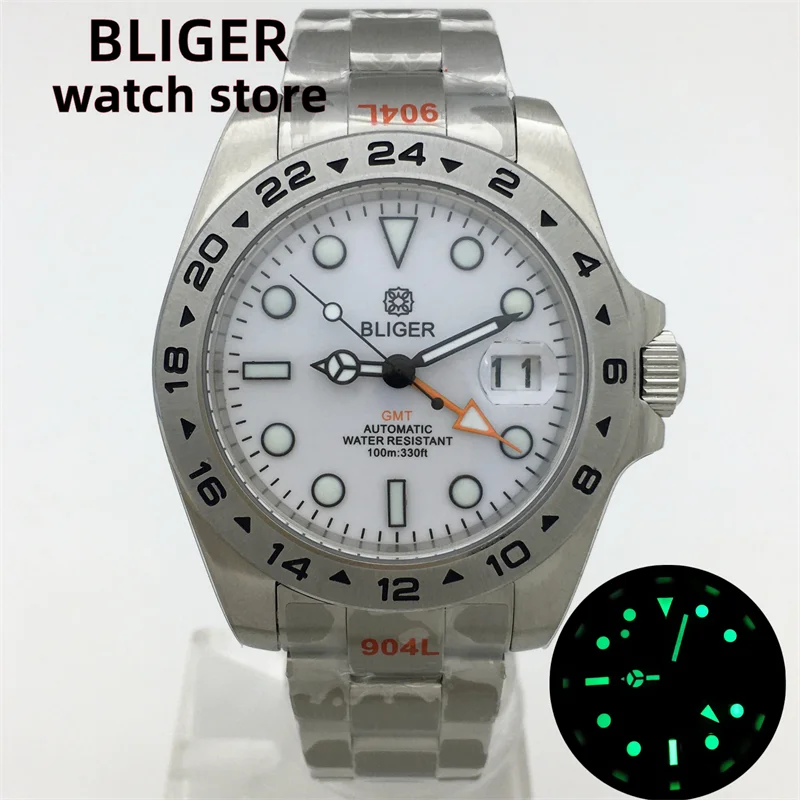 BLIGER 40mm/43mm Japan NH34 GMT Men's mechanical watch green luminous ...