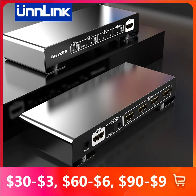 Unnlink HDMI 매트릭스 스위치, Spdif 광학 토스링크, 3.5mm ARC 오디오 스플리터, 노트북 PC TV 모니터 ...