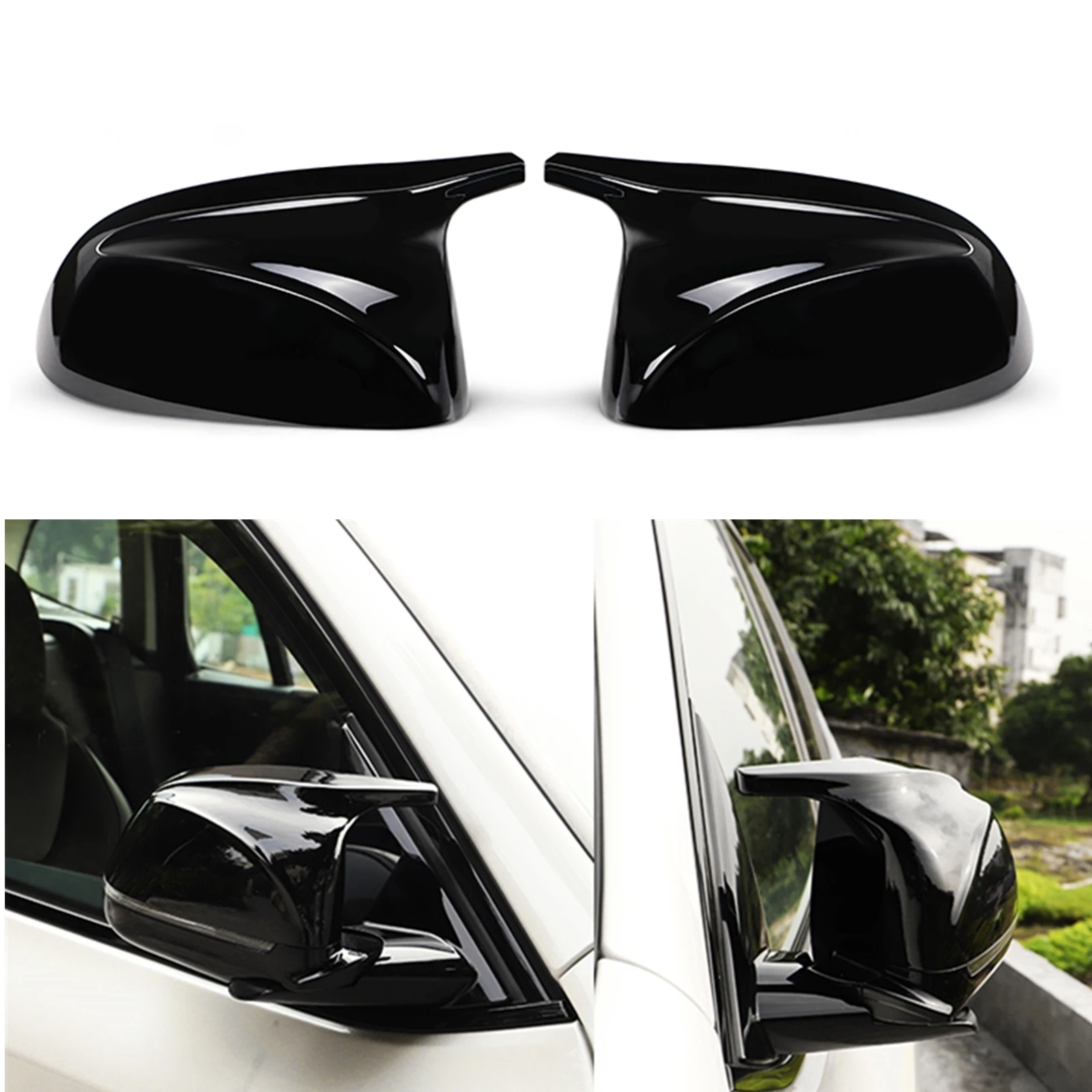 Glossy-Black-Mirror-Cover-Exterior-Car-Rear-View-Cap-Shell-Clip-On-For ...