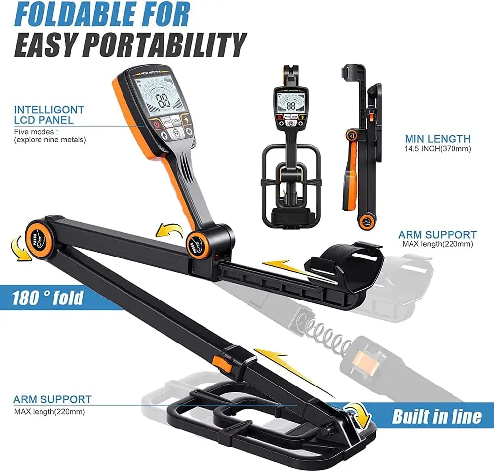 Foldable-Metal-Detector-TX640-Underground-Underwater-Digital-Target-ID ...