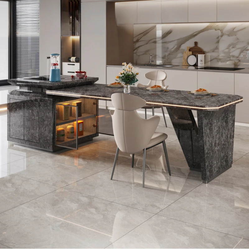 Large-flat-villa-all-rock-slab-island-platform-dining-table-integrated ...