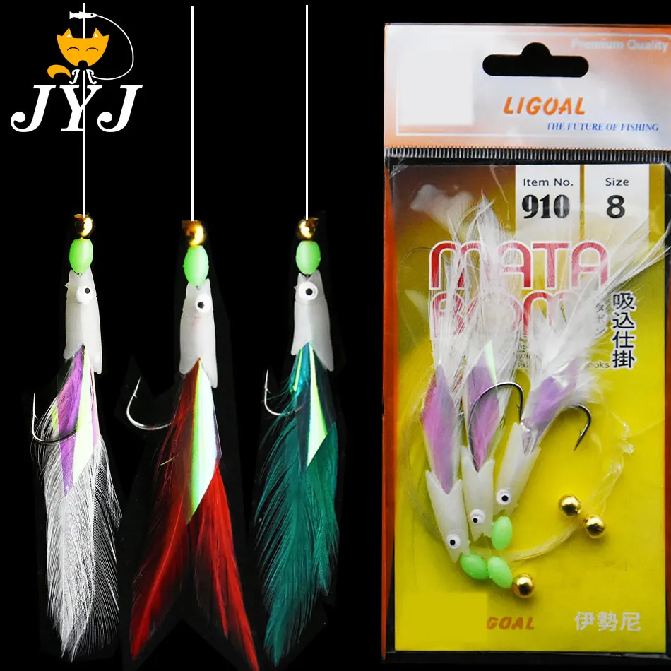 JYJ-3-hook-Set-Luminous-fish-head-Fishing-Lure-Single-Hook-Tack-Bait ...