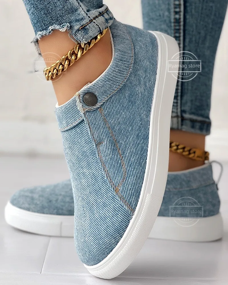 Sneakers-Women-Snap-Button-Round-Toe-Design-Buckle-Sneakers-Ladies ...