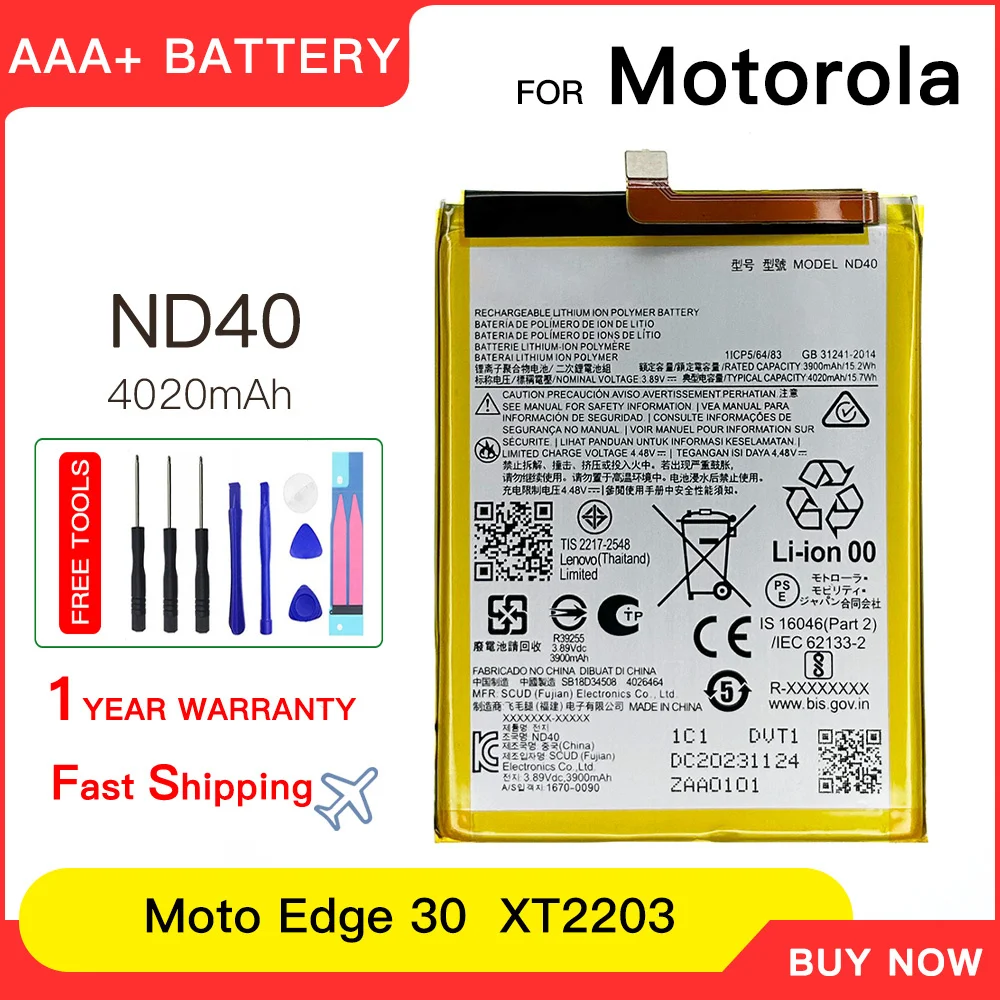 100% genuine ND40 4000mAh Battery For Motorola Moto Edge 30 XT2203 ...