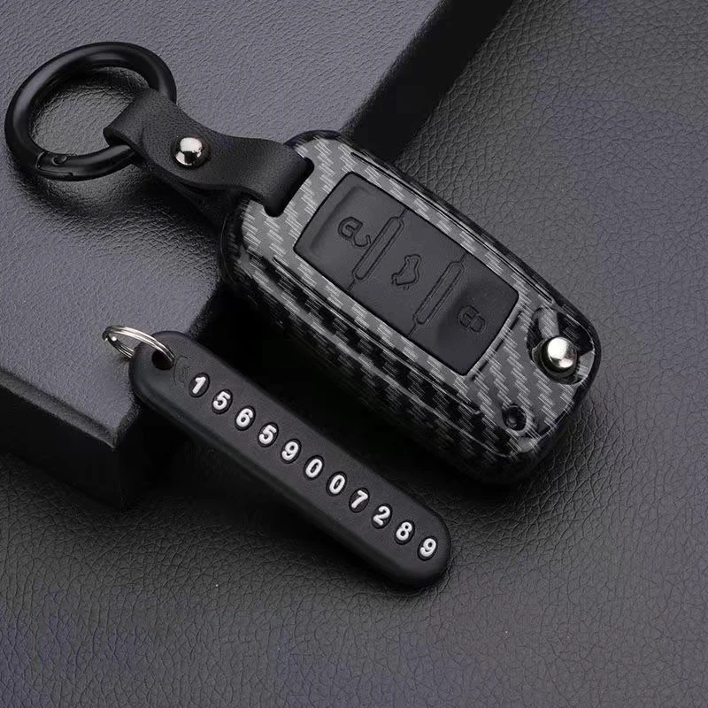 Carbon-Fiber-Matte-Folding-Car-Key-Case-For-VW-Volkwagen-Polo-Bora ...