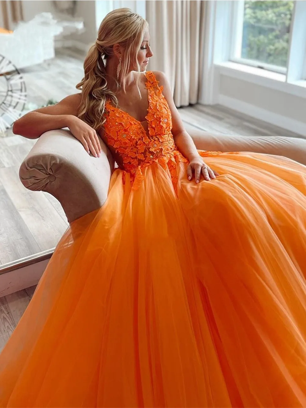 Orange-Tulle-Evening-Party-Dress-Formal-Graduation-Dress-A-Line ...
