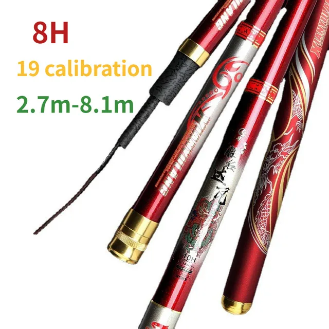 다와 위너 낚싯대, 초경질 및 경량, 8H, 10H, 19 보정, 큰 대상 낚싯대, 탄소 섬유, 2.7m-8.1m 조정 가능한 거대한 물고기