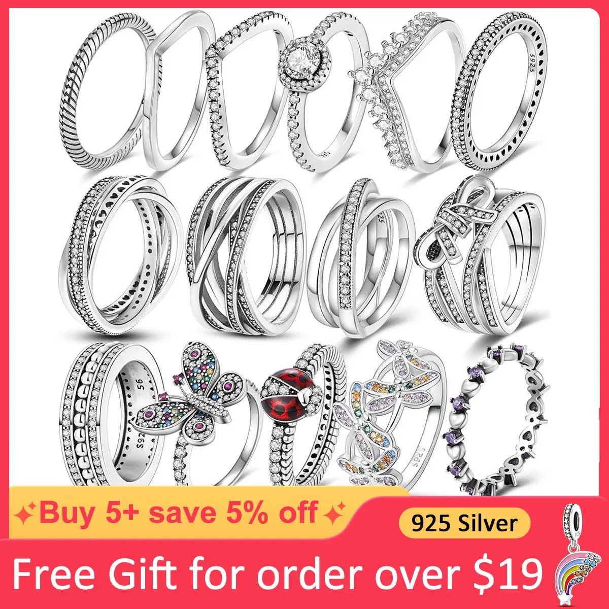 Hot Sale Silver Color Stackable Infinite Heart Daisy Flower Ring For Women Original Silver Color ...