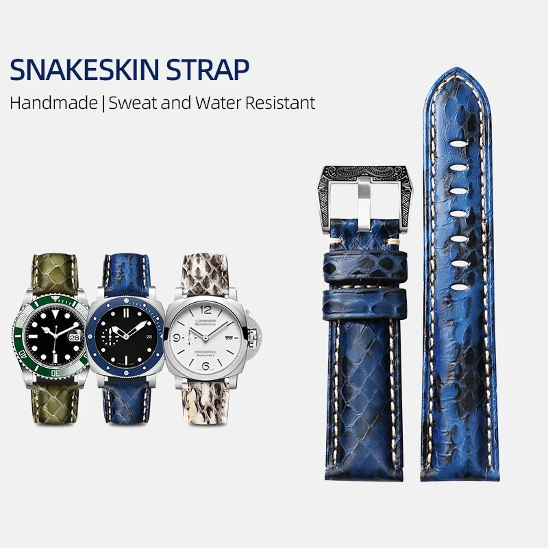 Handmade snakeskin Watchband 20MM 22MM 24MM Black White Green Blue ...