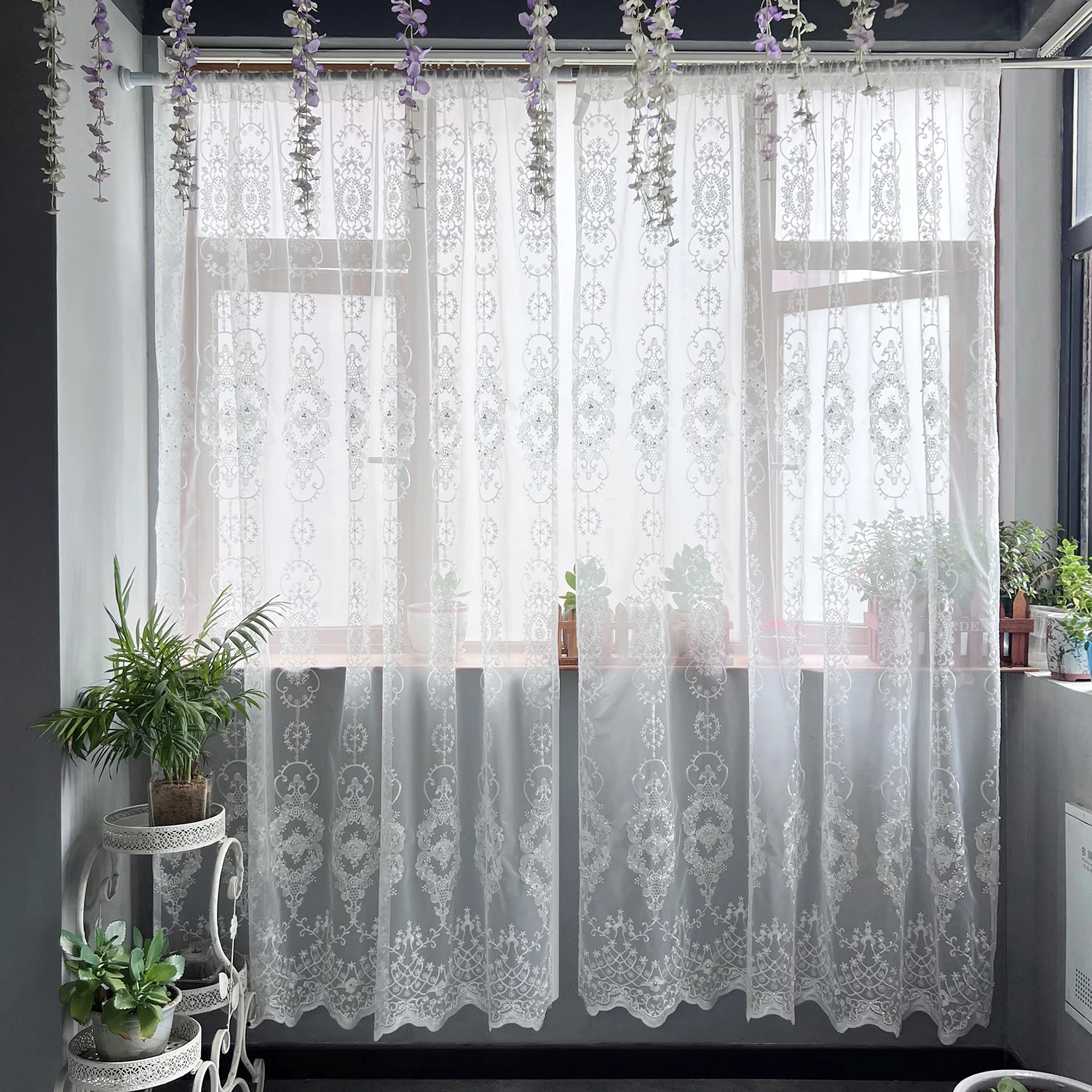 1PC-White-Floral-Pearls-Embroidery-Sheer-Curtain-for-Living-Room-Ready ...