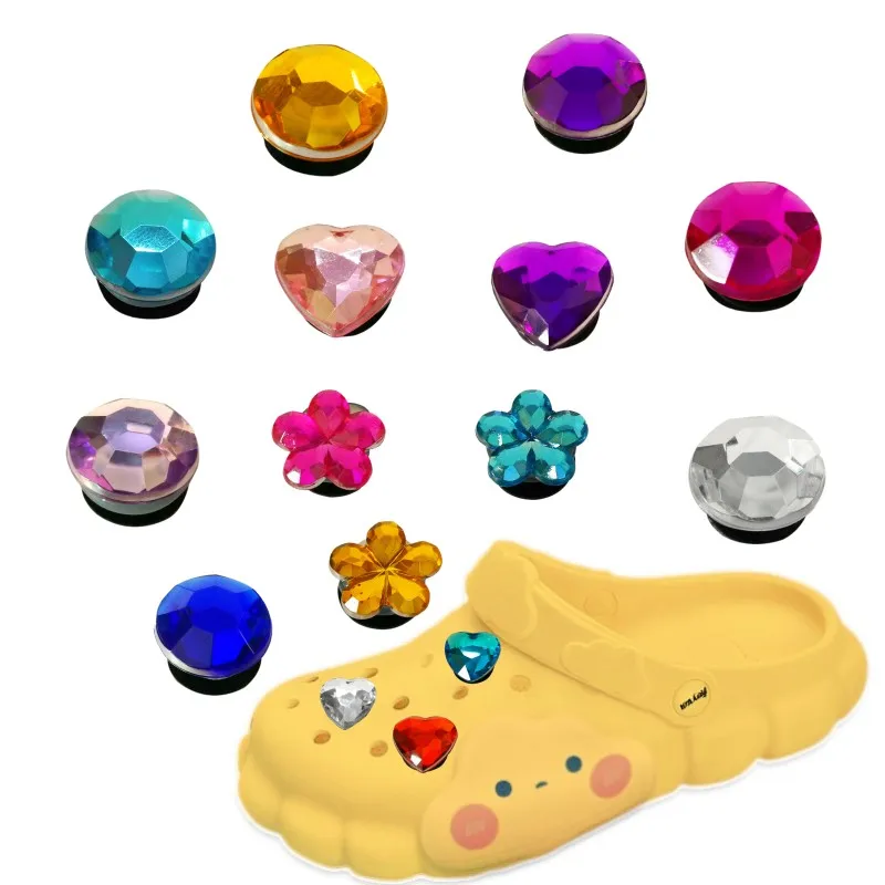 1PCS Bling Crystal PVC Croc Charms Flower Heart Shaped Gem DIY Croc ...