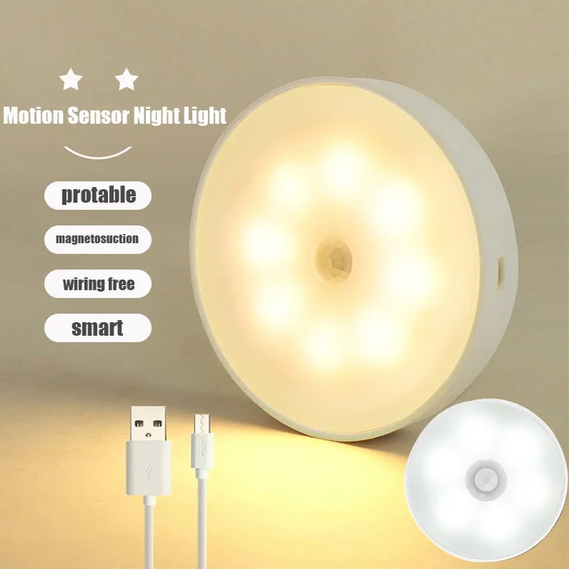 PIR-Motion-Sensor-LED-Night-Light-USB-Rechargeable-Night-Lamp-For ...