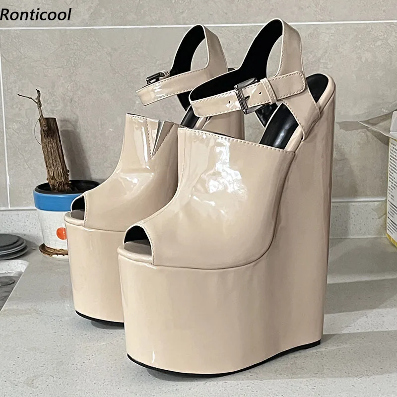 Ronticool New Women Platform Sandals Ultra High Wedges Heels Peep Toe ...