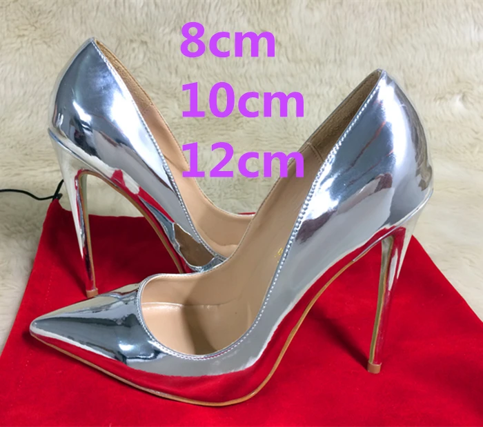 NoEnName_Null-Silver Women Sexy Stilettos Pumps 8cm 10cm 12cm Pointed ...
