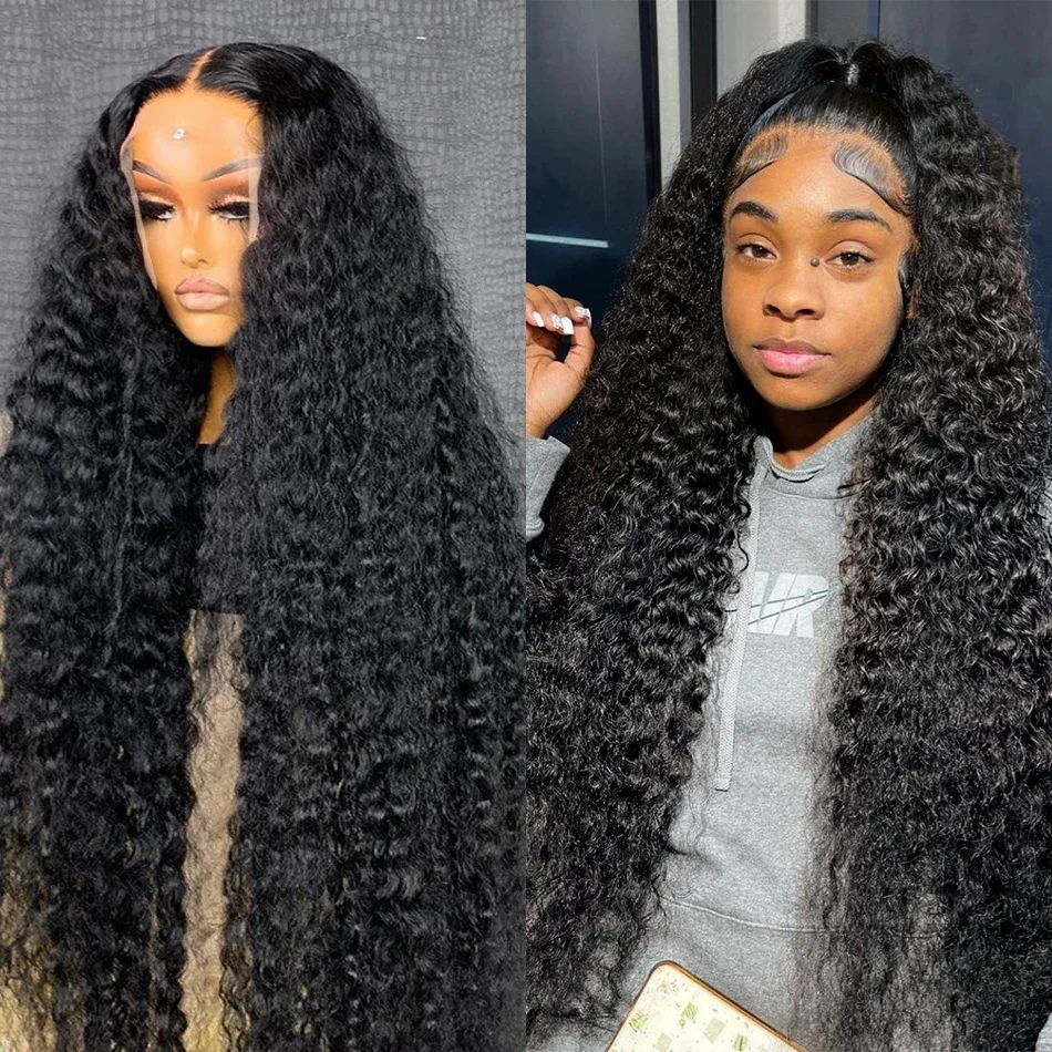 250 Density 13x6 HD Transparent Lace Front Human Hair Wigs For Women Curly Brazilian 30 40 Inch ...