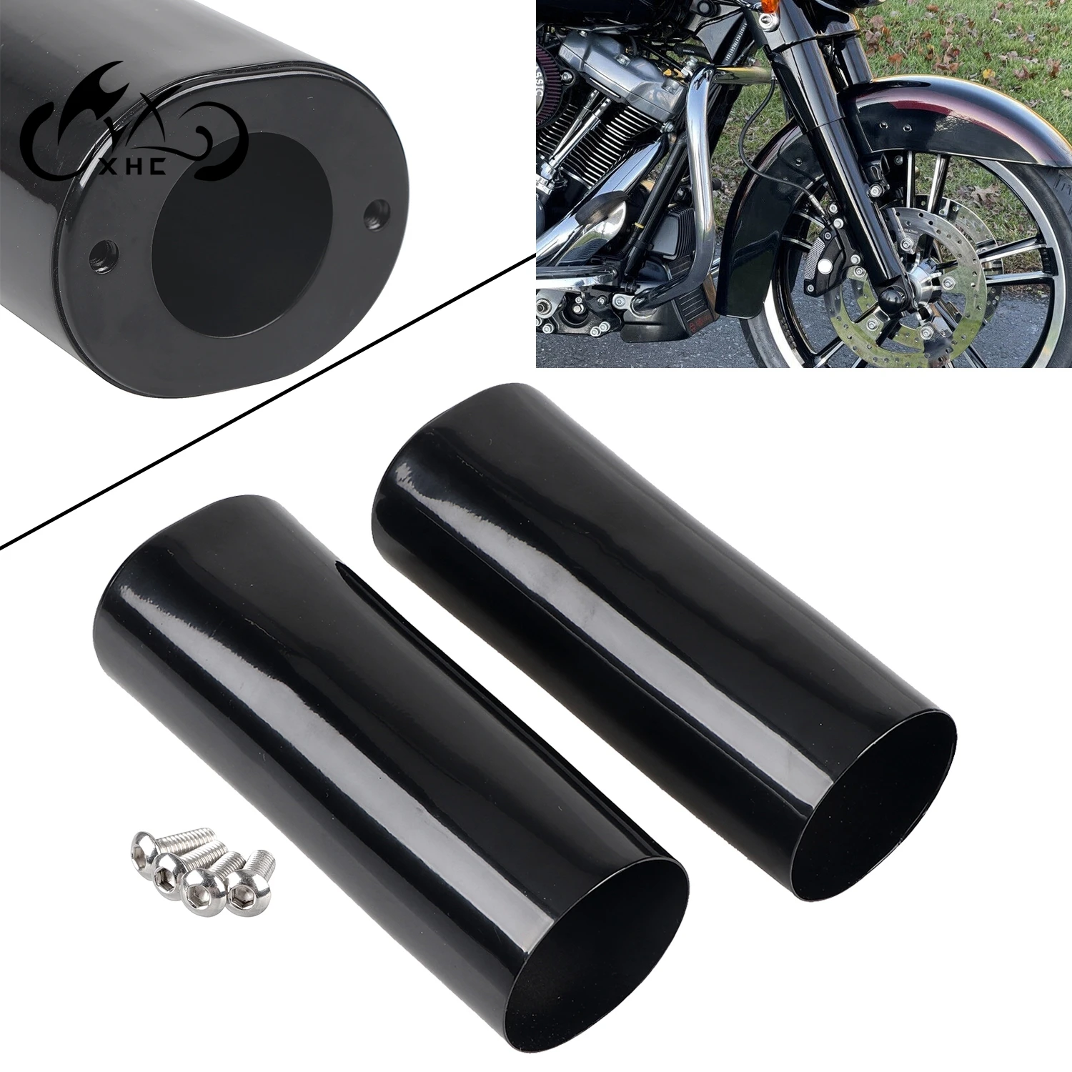Black Motorcycle Front Fork Slider Cover Cowbells +2 Extended For ...