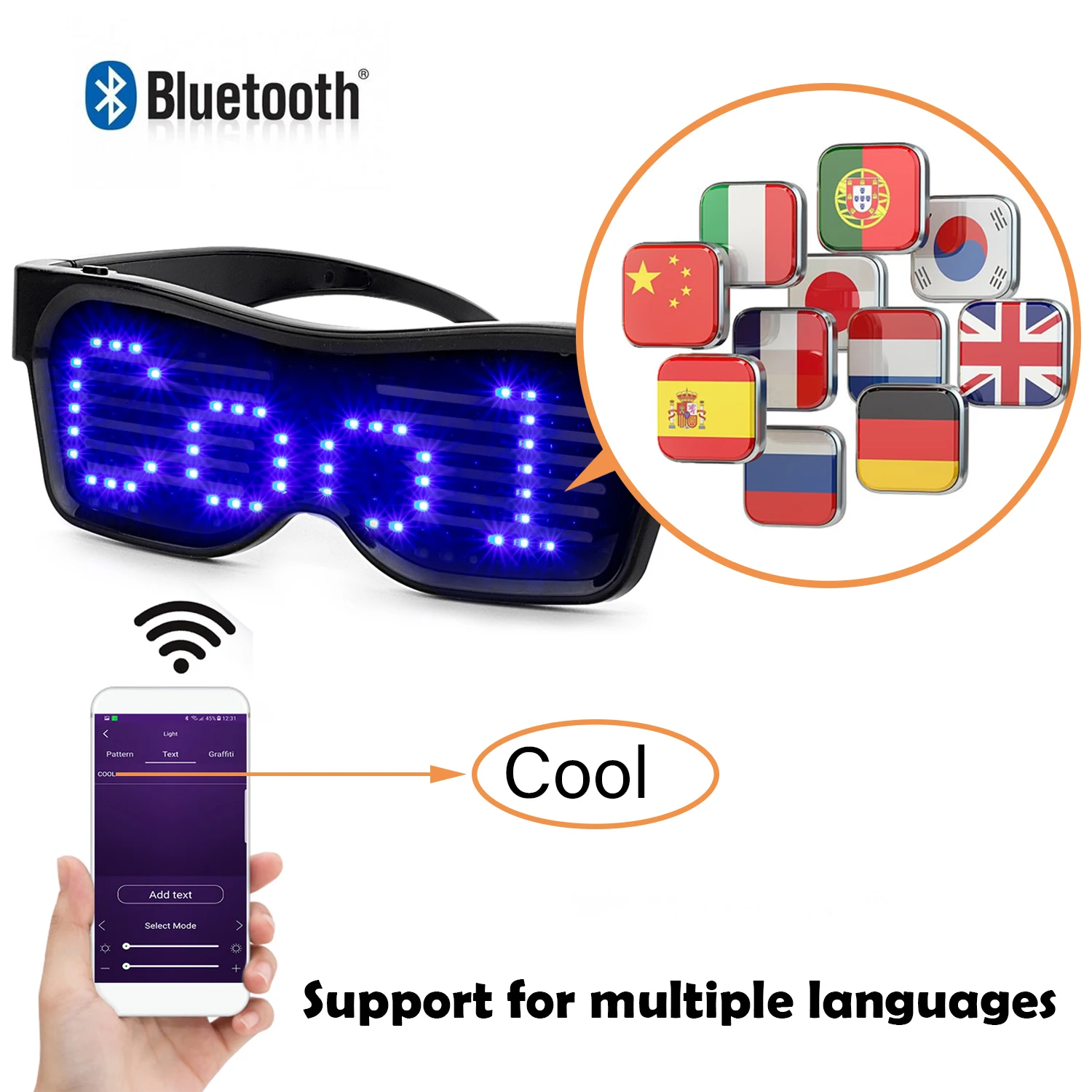 Bluetooth-compatible App Led Glasses Flashing - Display Messages ...