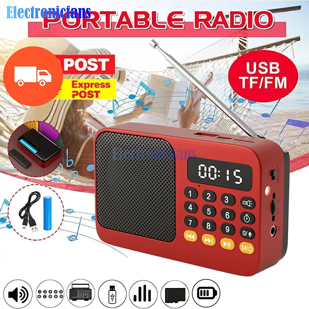 Portable radio FM radio Rechargeable with flashlight Wireless Bluetooth ...