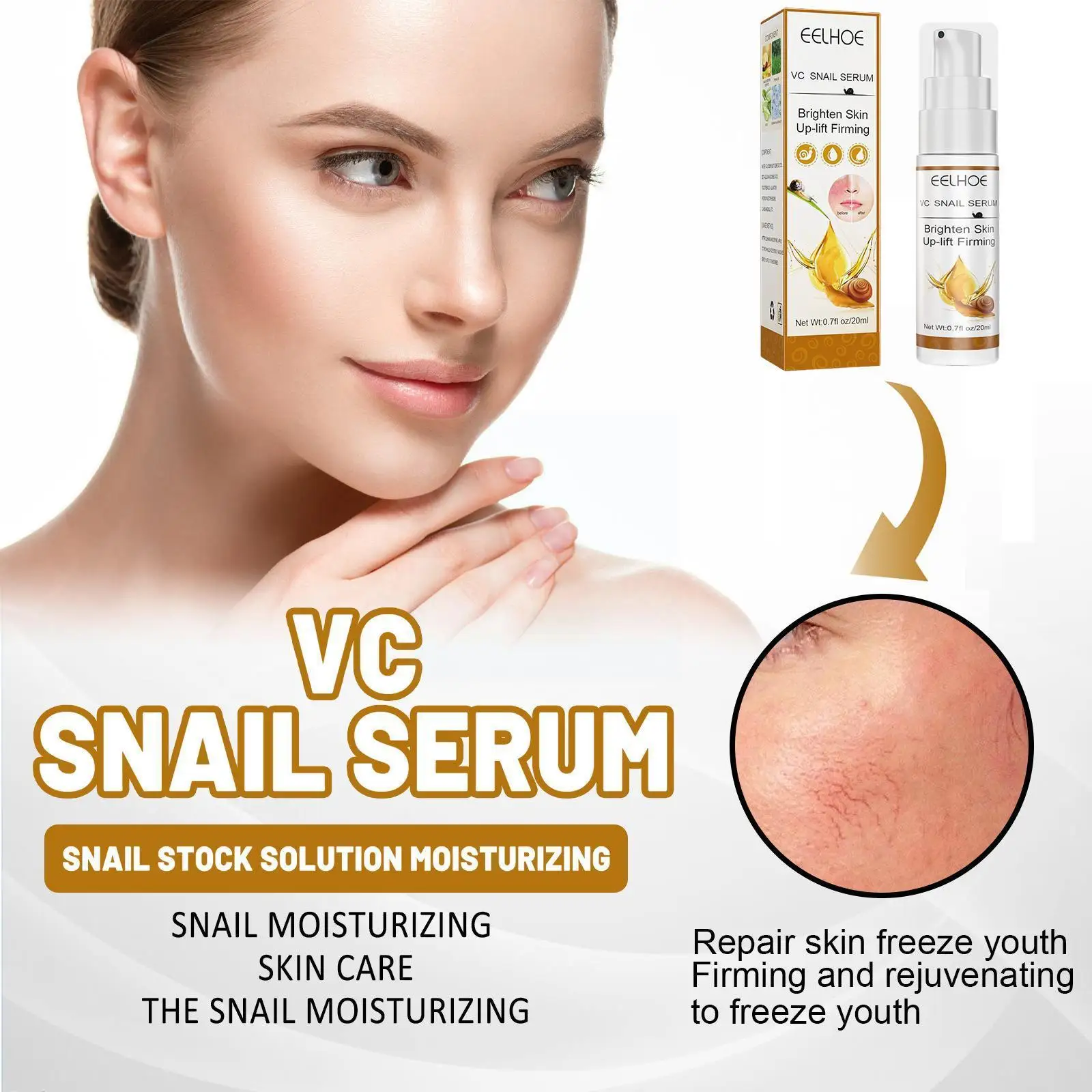 Eelhoe Vc Snail Serum Facial Repair Essence Redness Brighten 20ml Shrink Care Face Whiten Skin ...