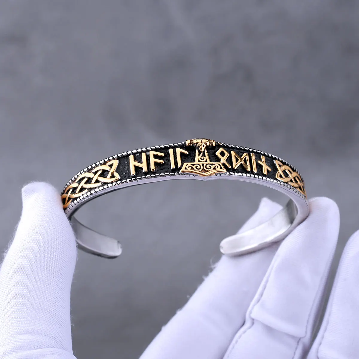 Stainless-Steel-Viking-Thor-s-Hammer-Rune-Bracelet-Nordic-Men-Vintage ...