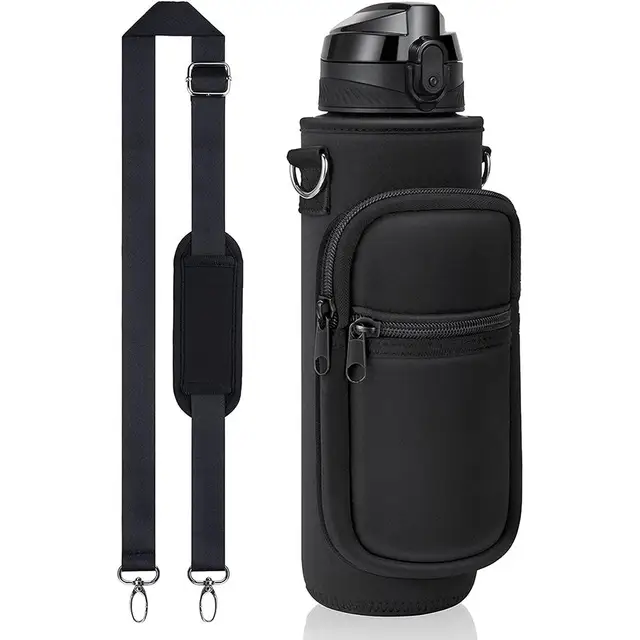 Water Bottle Holder with Front Pocket, Secure Snap Button, Adjustable ...