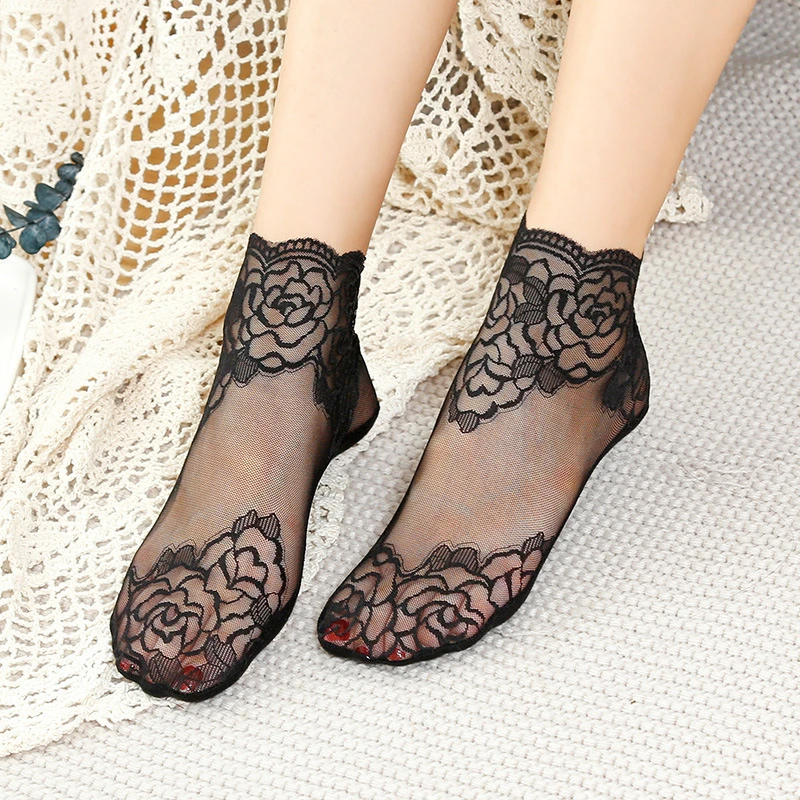High Quality Fashion Vintag Cotton Women Lace Sock Transparent Summer ...
