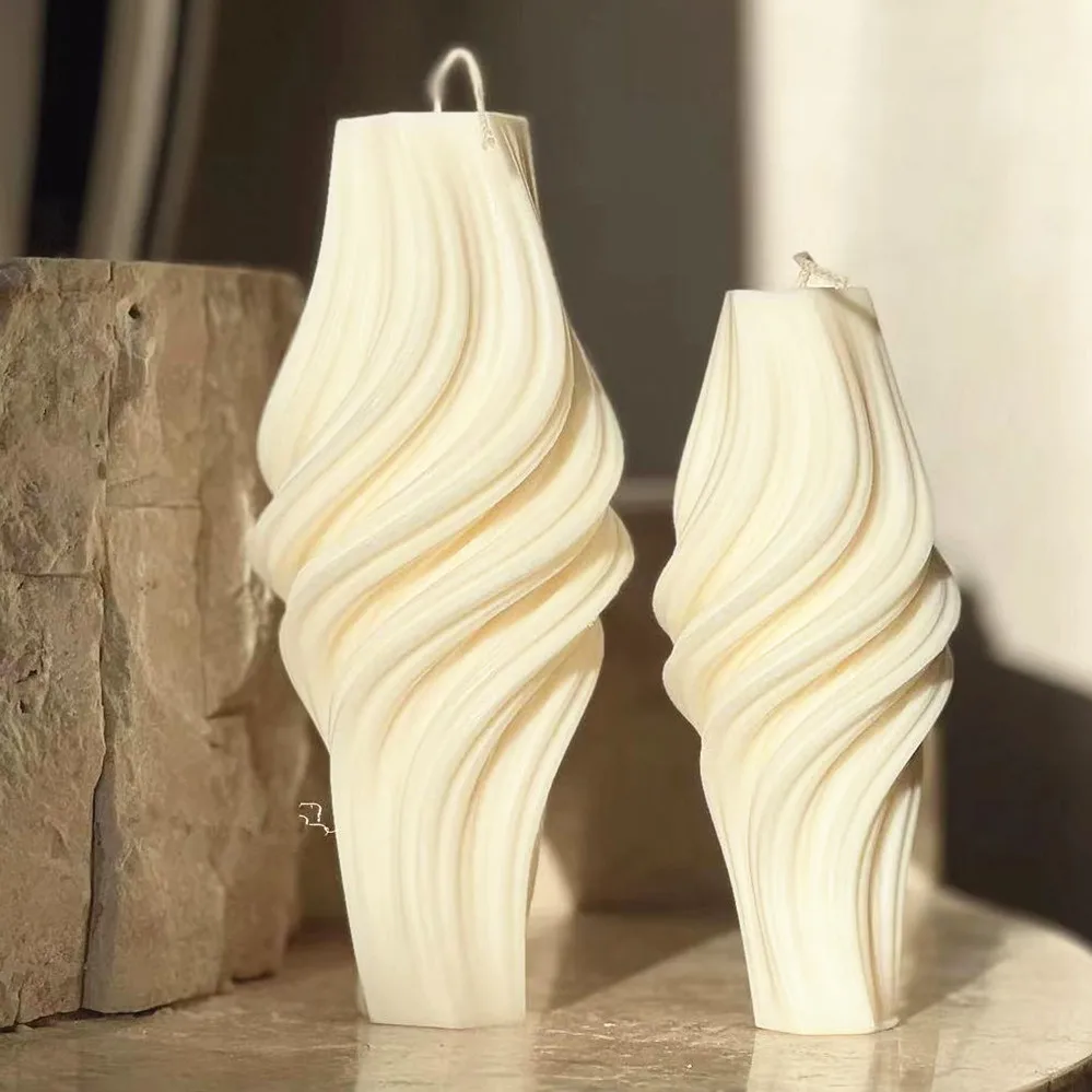 3D Pillar Swirl Candle Molds Wave Twirl Taper Spiral Silicone Mould ...
