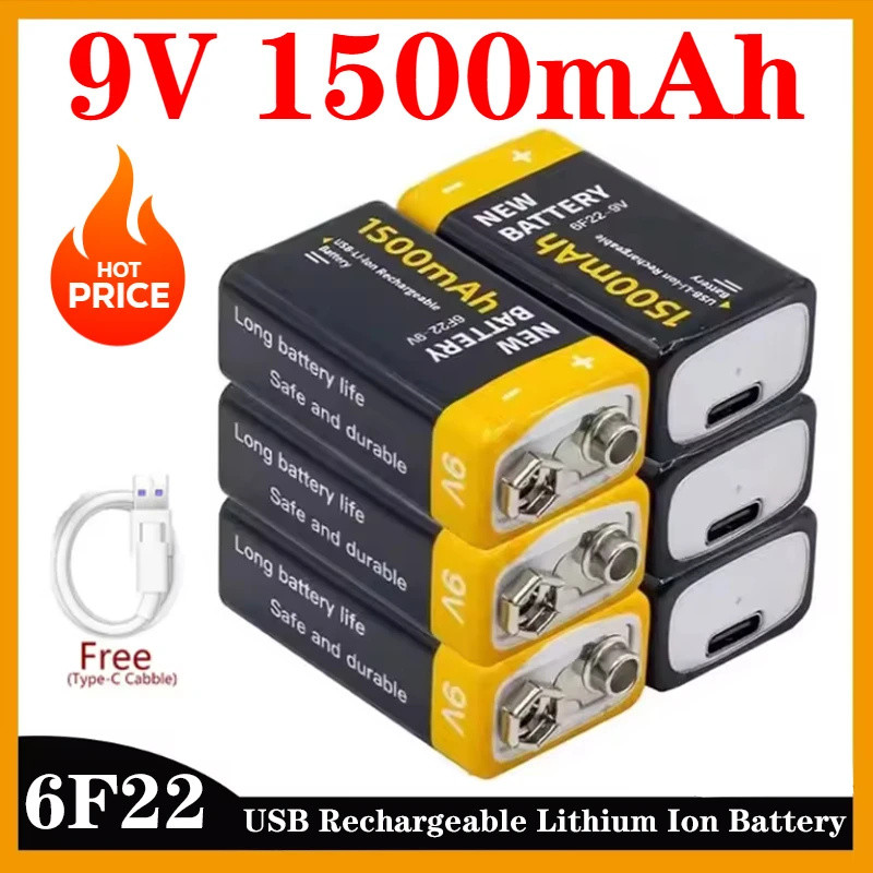 New 6F22 USB Rechargeable Lithium Ion 9V 6F22 1500mAh Battery for Fire ...