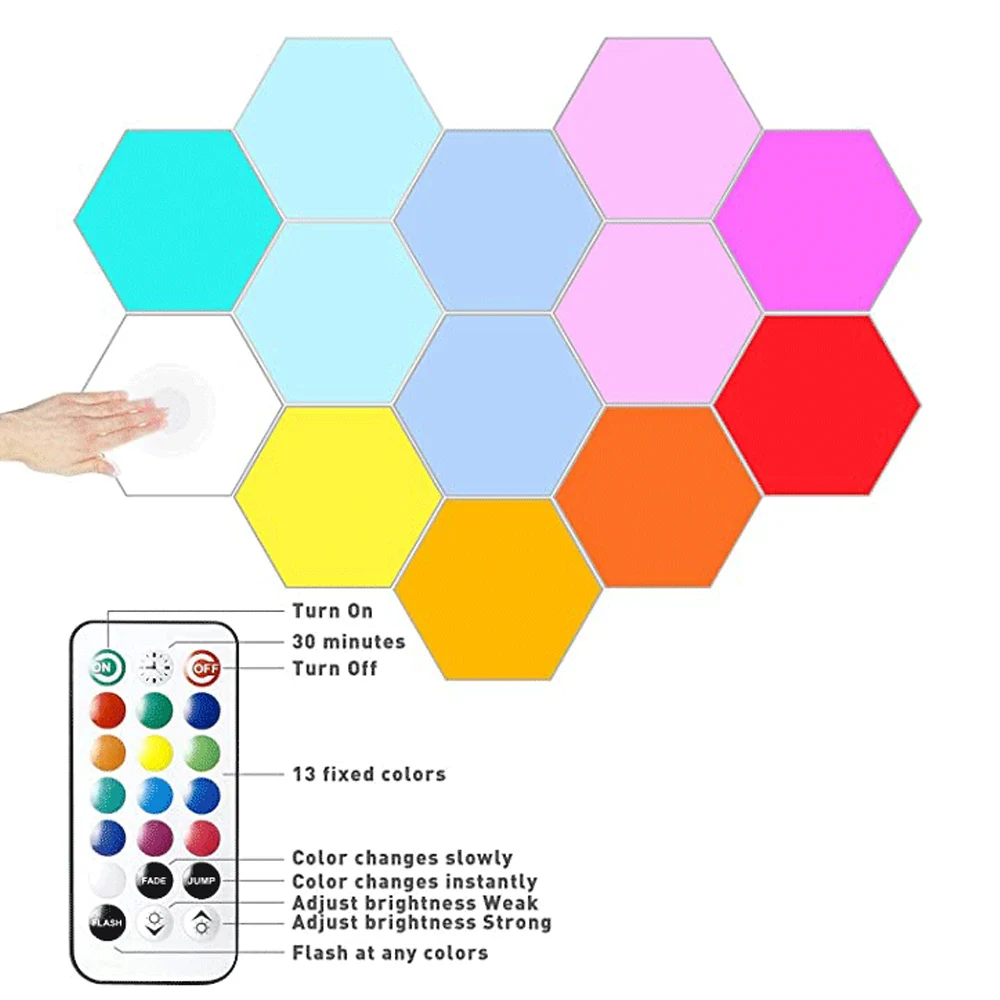 RGB-LED-Hexagon-Panel-Light-Quantum-Lamp-Creative-Colorful-Night-Light ...