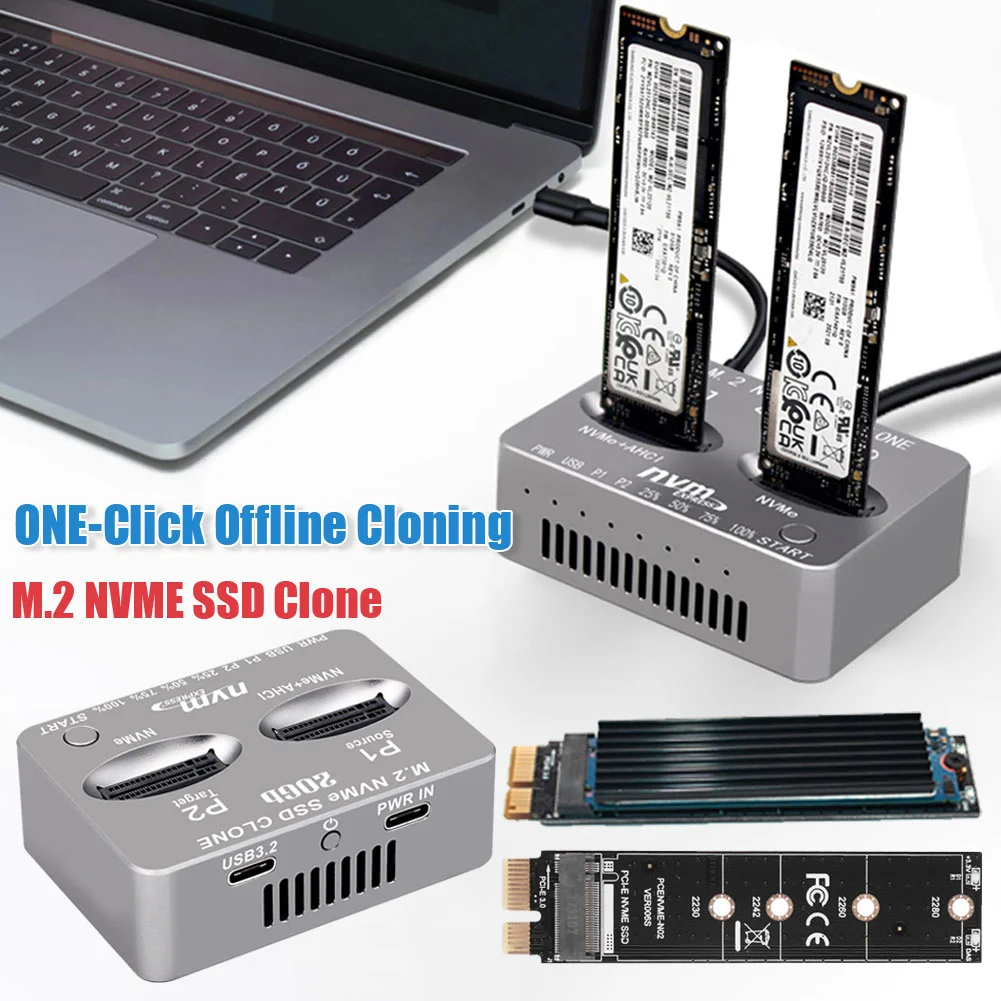 Dual-Bay M.2 NVME SSD Clone USB3.2 Type C NVME Docking Station M.2 M.3 ...