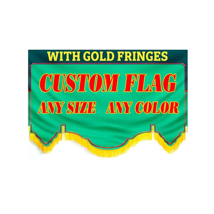 Custom Flag With Gold Fringes Tassels Single Side Printing 130GSM ...