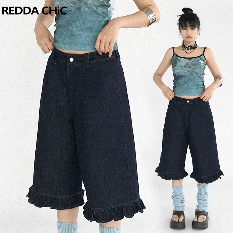 REDDACHiC-Vintage-Blue-Ruffle-Baggy-Jeans-Jorts-Women-Washed-Frilly ...